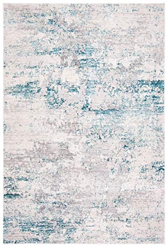 SAFAVIEH Amalfi Collection 8' x 10' Cream / Turquoise AMF572B Modern Abstract Distressed Area Rug