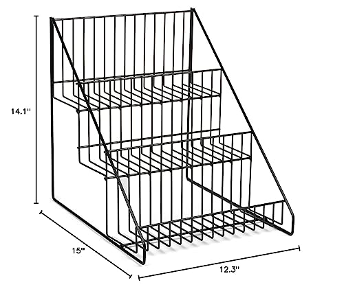 Displays2go Set of 2 Wire Store Fixtures, Countertop Retail Display Rack, 3 Tiers, Open Shelf (Black Steel)