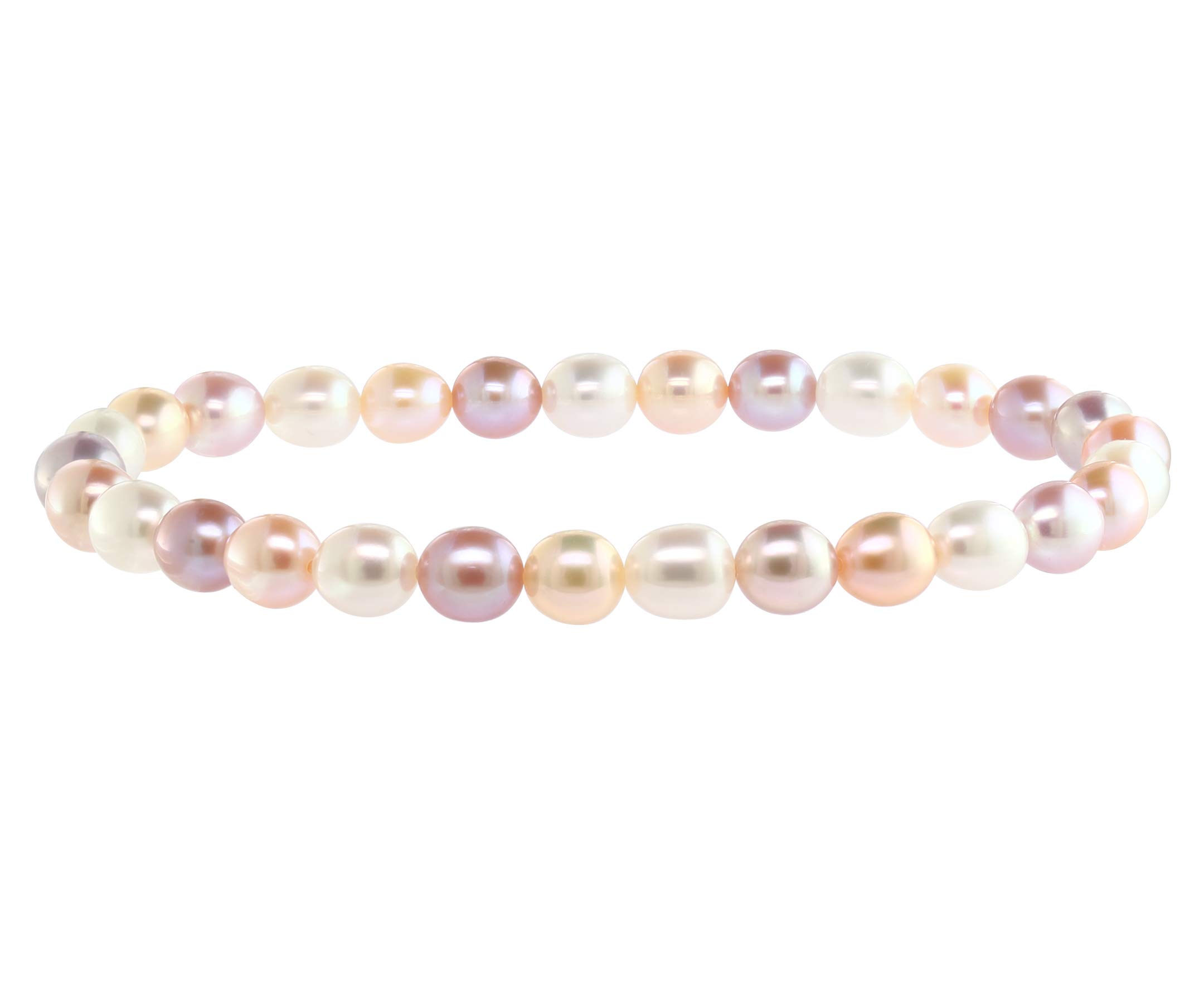 AAAA 6-6.5mm White, Natural Pink, & Natural Peach Colored Round Freshwater Cultured Pearl Bride & Bridesmaid Stetch Strand Bracelet- 7"