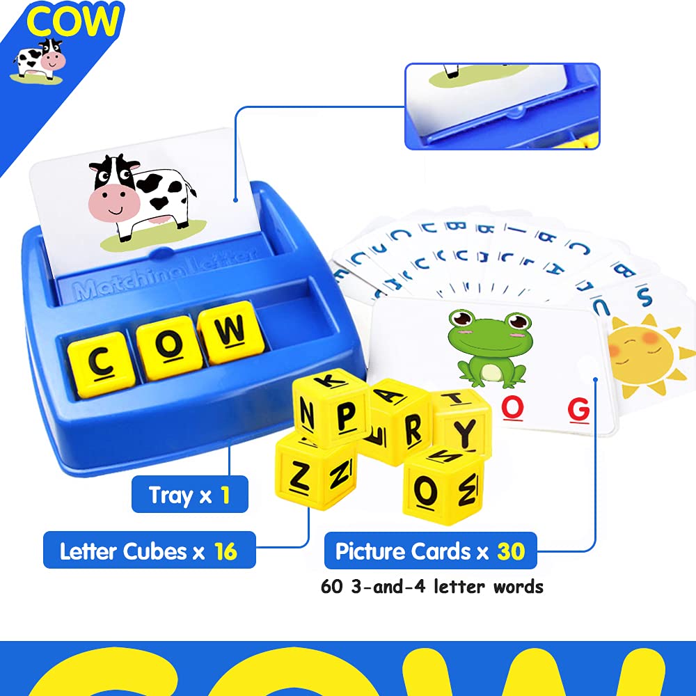 Educational Toys, Alphabet Learning Toys Flash Card Game for Toddlers 3 4 5 Year Old Preschool Matching Letter Spelling Reading Games for Kids 3-8 Years Old Boys