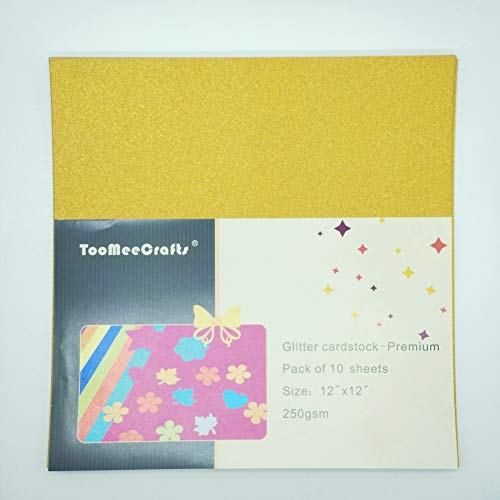 TooMeeCrafts 12 Inches by 12 Inches Glitter Cardstock, Gold Color,Pack of 10