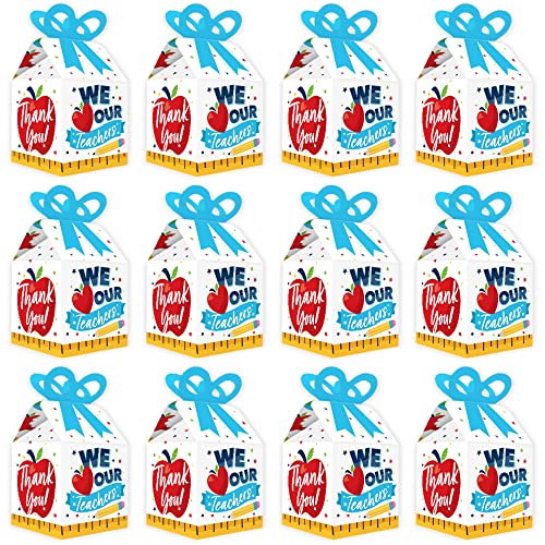 Big Dot of Happiness Thank You Teachers - Square Favor Gift Boxes - Teacher Appreciation Bow Boxes - Set of 12