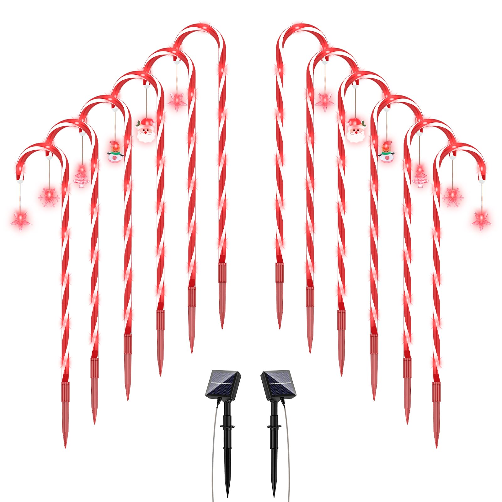ALFIOT Solar Christmas Candy Cane Lights,Red Lights 12 Pack Upgraded Pathway Stake Lights Outdoor, 8 Modes 2000Mah Lights Walkway Outdoor Markers with Stakes for Garden Patio Xmas Decorations (22'')