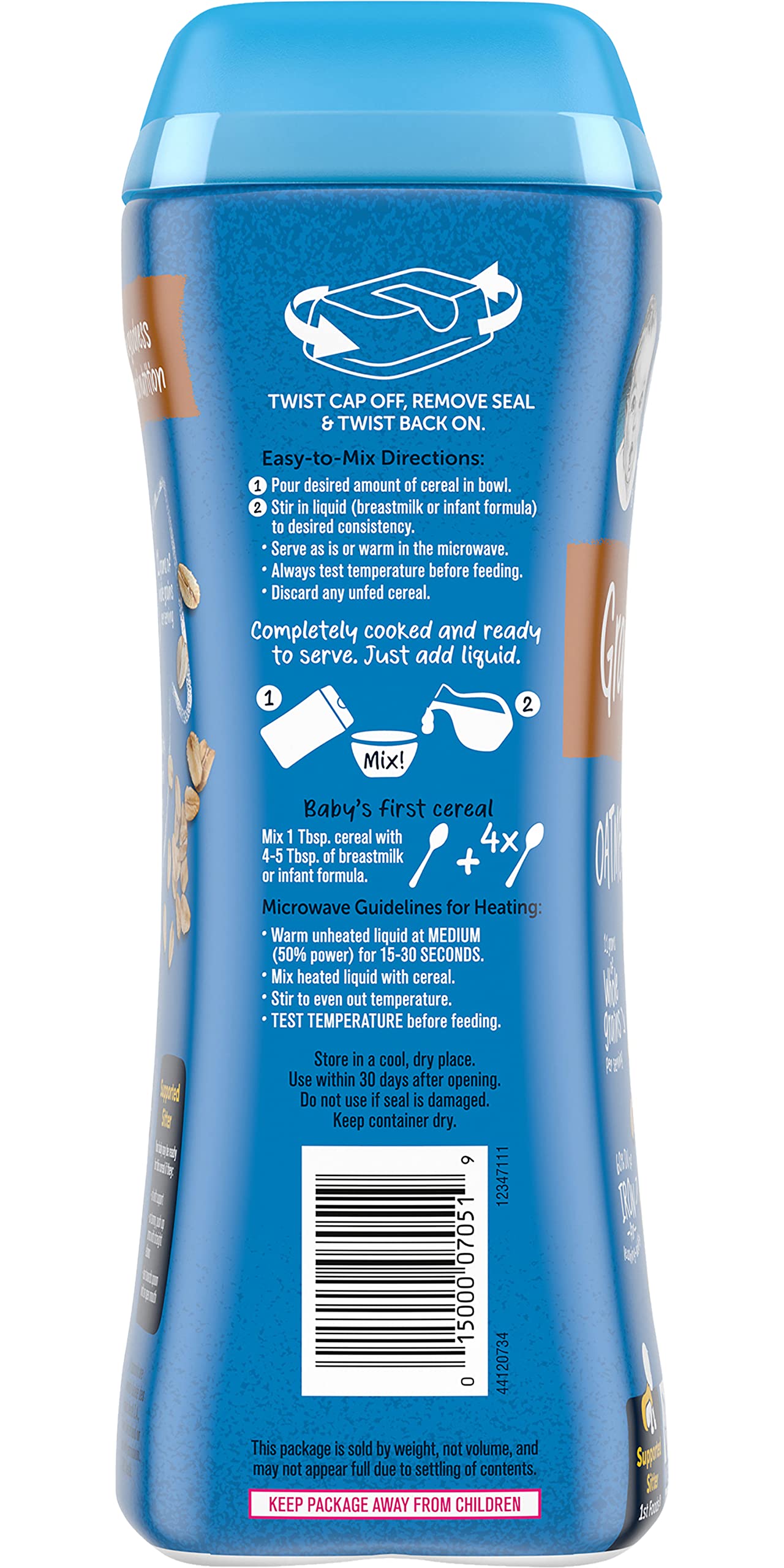 Gerber Cereal for Baby 1st Foods Grain & Grow Oatmeal Cereal, Made with Whole Grains & Essential Nutrients, Non-GMO, For Supported Sitters 8 Ounce (Pack of 6)
