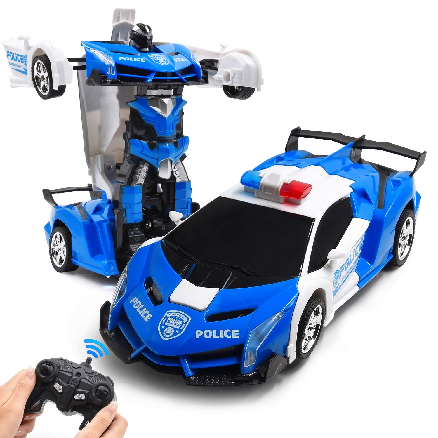 Transform Remote Control Car,RC Police Cars Transforming Robot Toys for Boys 4-7 8-12,Deformation Car Toys with One Button Transformation 360 Rotation Xmas Birthday Gifts for Boys (1:18)
