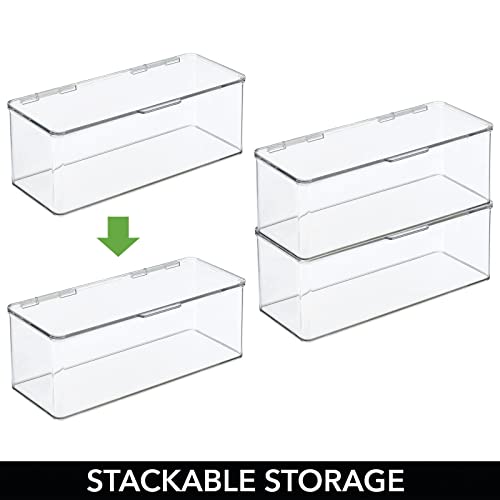 mDesign Plastic Stackable Tall Storage Bin Container Box with Hinged Lid for Kids Room, Play Room, Nursery for Organizing Toys, Games, Puzzles, Craft and School Supplies - 8 Pack - Clear