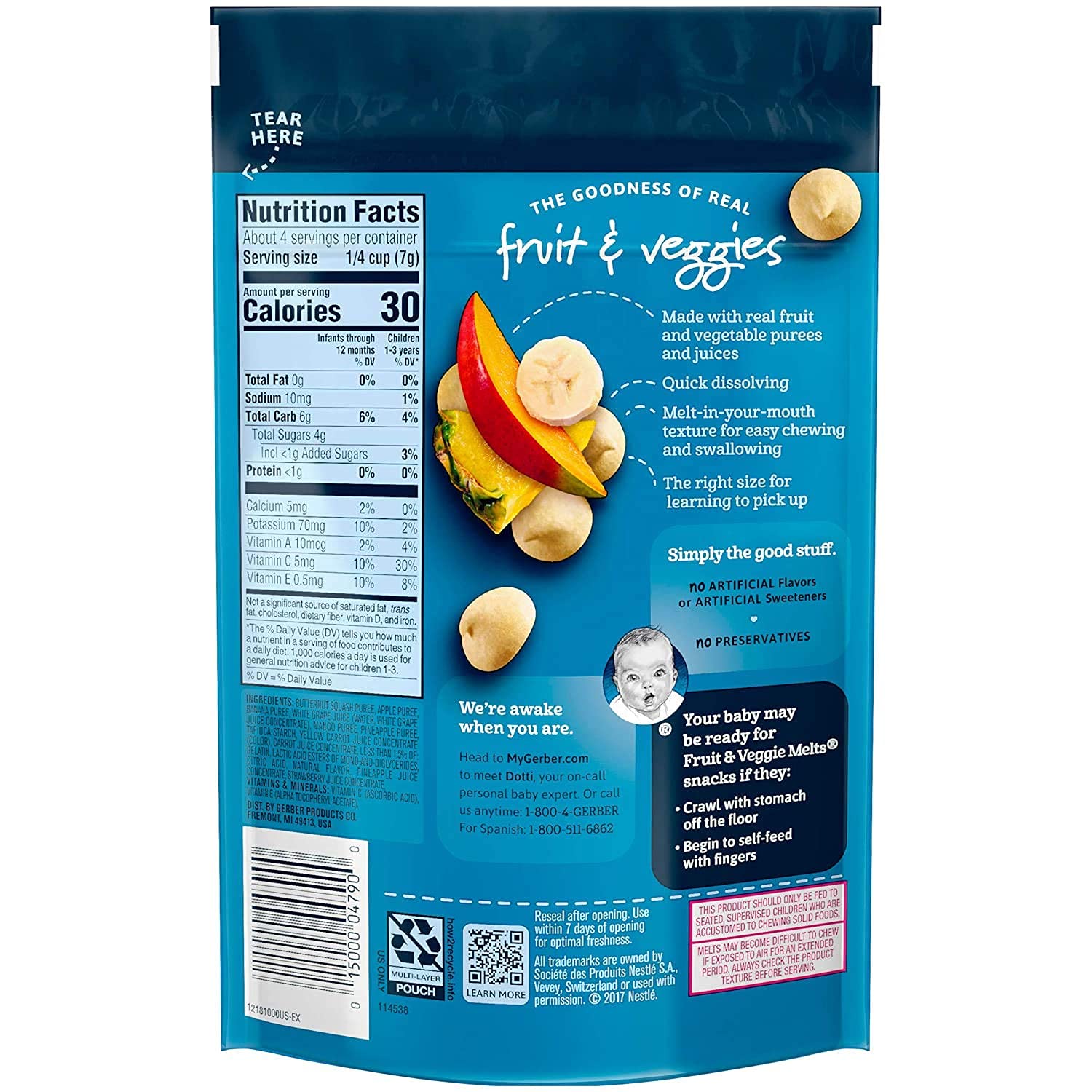 Gerber Graduates Fruit & Veggie Melts - Truly Tropical Blend, 1-Ounce (Pack of 4)