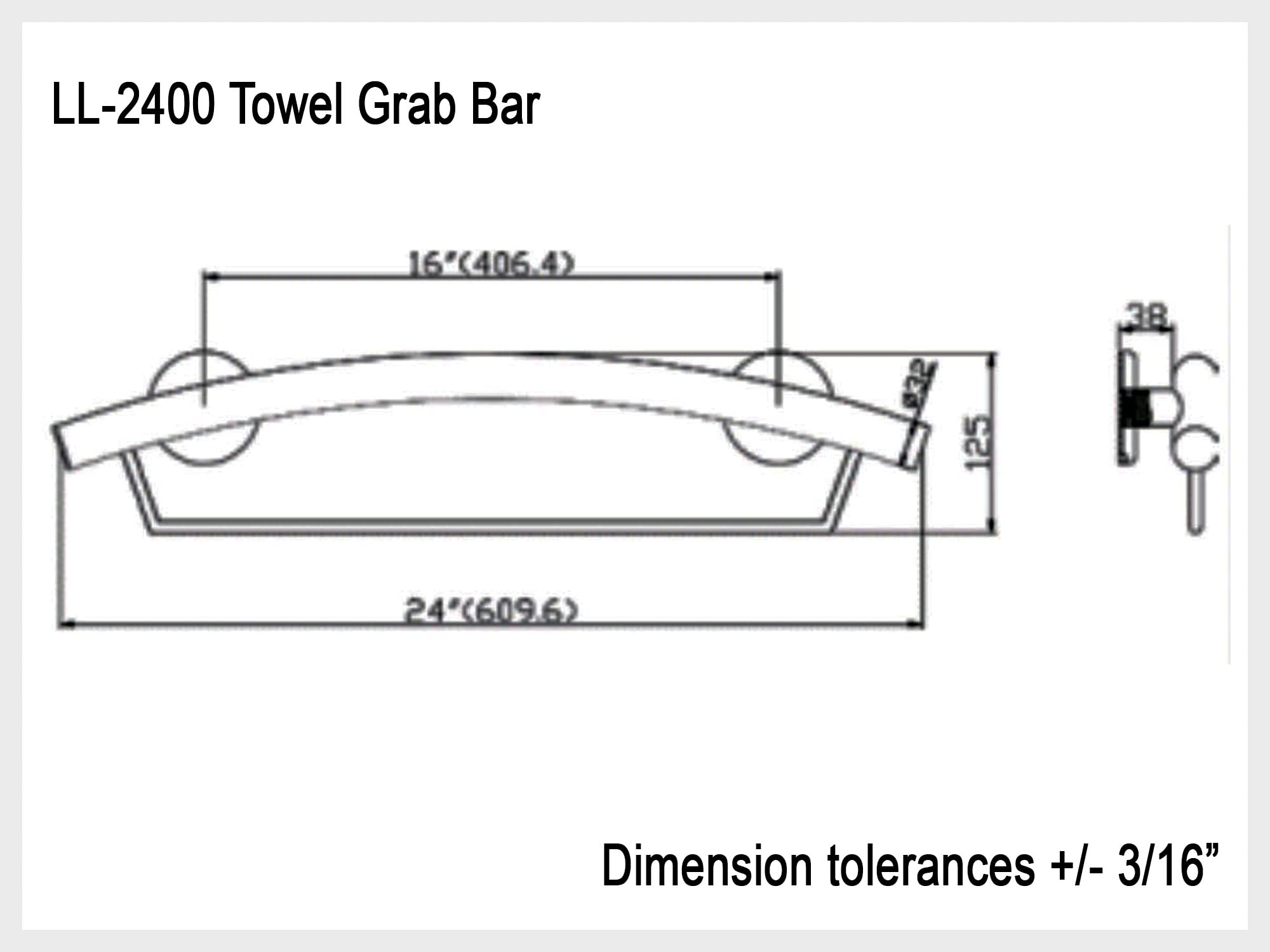 Curved Grab Bar and Towel Rack for Bathroom Shower Kitchen/304 Stainless Steel/Brush Finish/ 24"x 5"