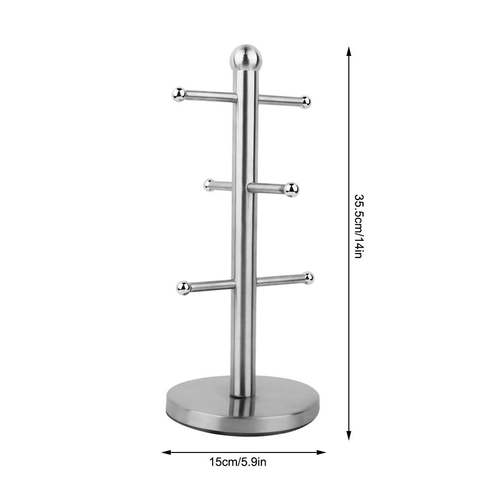 Natudeco Coffee Mug Tree Stainless Steel Cup Holder Mug Tree Stand Cup Display Rack Cup Organizer with 3 Branches Coffee Accessories for Kitchen and Bar