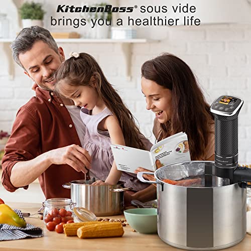 KitchenBoss Sous Vide Cooker Machine: Ultra Quiet 1100 Watts Accurate Cooker with Color LCD Recipes IPX7 Waterproof Immersion Circulator Cooking Machine Include Cookbook, Carbon Fiber Pattern