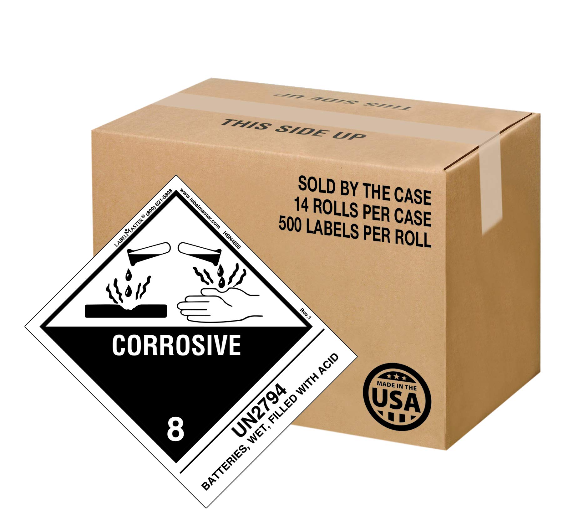 Labelmaster HSN4800 UN2794 Batteries Wet Filled With Acid, Hazmat, 4.75" x 4" (Pack of 500)