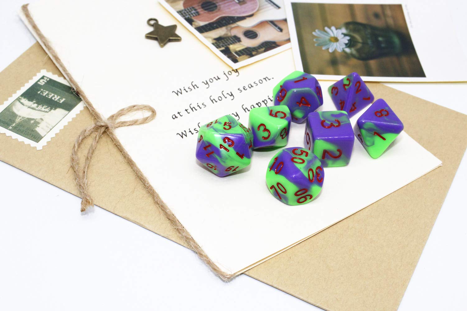 DND Dice Set Purple & Green RPG Polyhedral Dice Fit Dungeons and Dragons(D&D) Pathfinder MTG Tabletop Role Playing Game 7-Die Dice Set