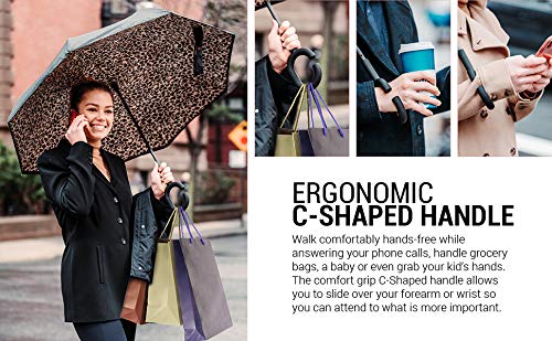 Sharpty Inverted Umbrella for Women - Windproof & Reverse - Easy to Open and Close - Upside Down & C-Shaped Handle - Rain & Wind Resistant - For Travel - Eiffel Tower