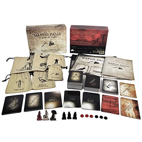Mantis Falls Board Game | Hidden Traitor Strategy Card Game for 2-3 Players | Sometimes Cooperative Adventure Game for Adults and Teens | Ages 14+ | Playtime 60-90 Minutes | by Distant Rabbit Games