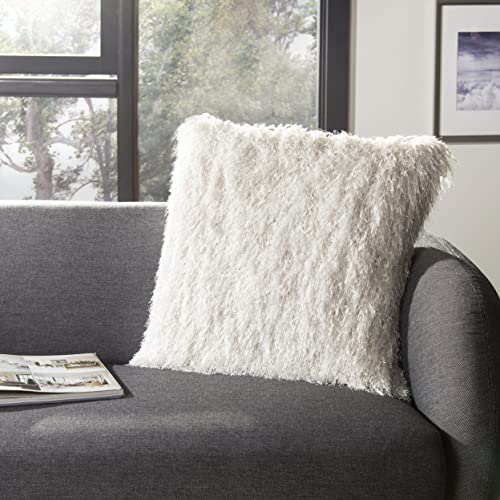 Safavieh Collection Shag Modish Metallic Snow 20" Throw Pillow, 22"x22"