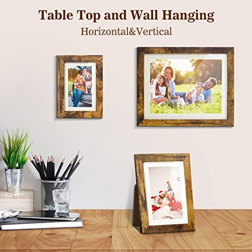 EOMEOH Picture Frames Set of 10, Wood Picture Frame with Mat and HD Glass Including 4×6 5×7 8×10 Inch Photo Frames for Wall or Tabletop (Brown)