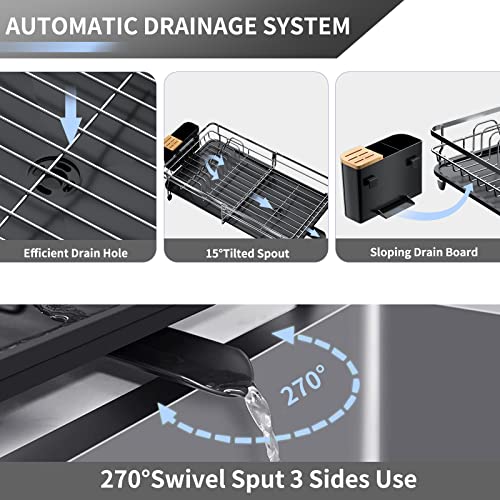 Dish Drying Rack, Dish Racks for Kitchen Counter, large dish drying rack with drainboard,dish drainers for kitchen counter, Anti-Rust Kitchen Drying Rack, Stainless steel expandable dish drying Rack