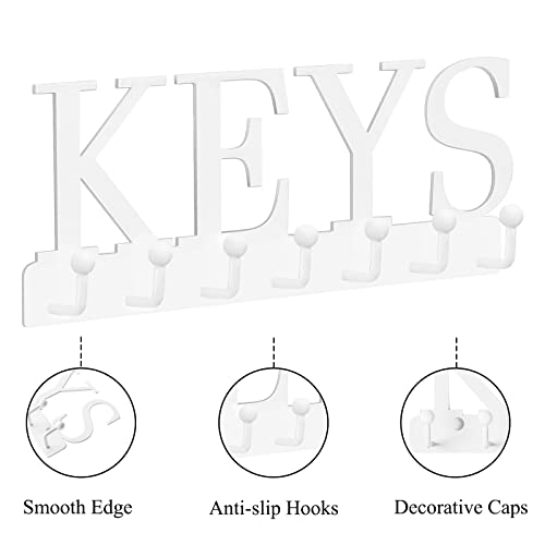 HLWDFLZ Key Holder for Wall - Wall Mounted Key Hangers with 7 Key Hooks, Wall Decorative Organizer Rack for Entryway Mudroom Front Door Kitchen Hallway Office 10 X 4 inches (White Keys)