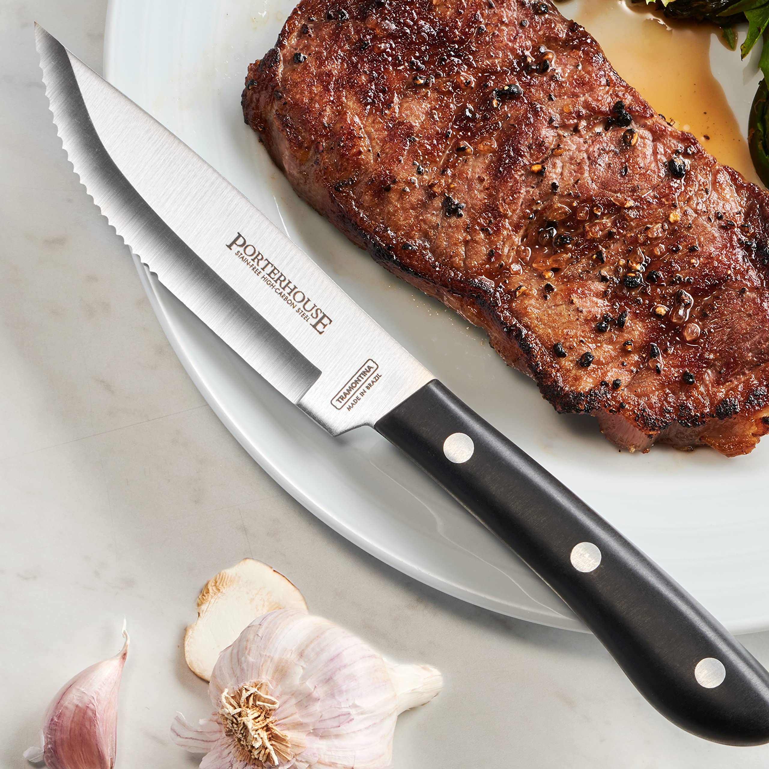 Tramontina Porterhouse 4-Piece High-Carbon Stainless Steel Steak Knife Set, 80000/009DS
