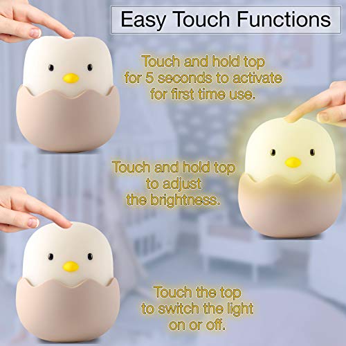 Night Light for Kids | Baby Nursery Lamp with Touch Controls | Cute Chick Bedside Nightlight for Nursing/Breastfeeding | USB Rechargeable | Newborn or Toddler Bedroom Decor for Boys and Girls