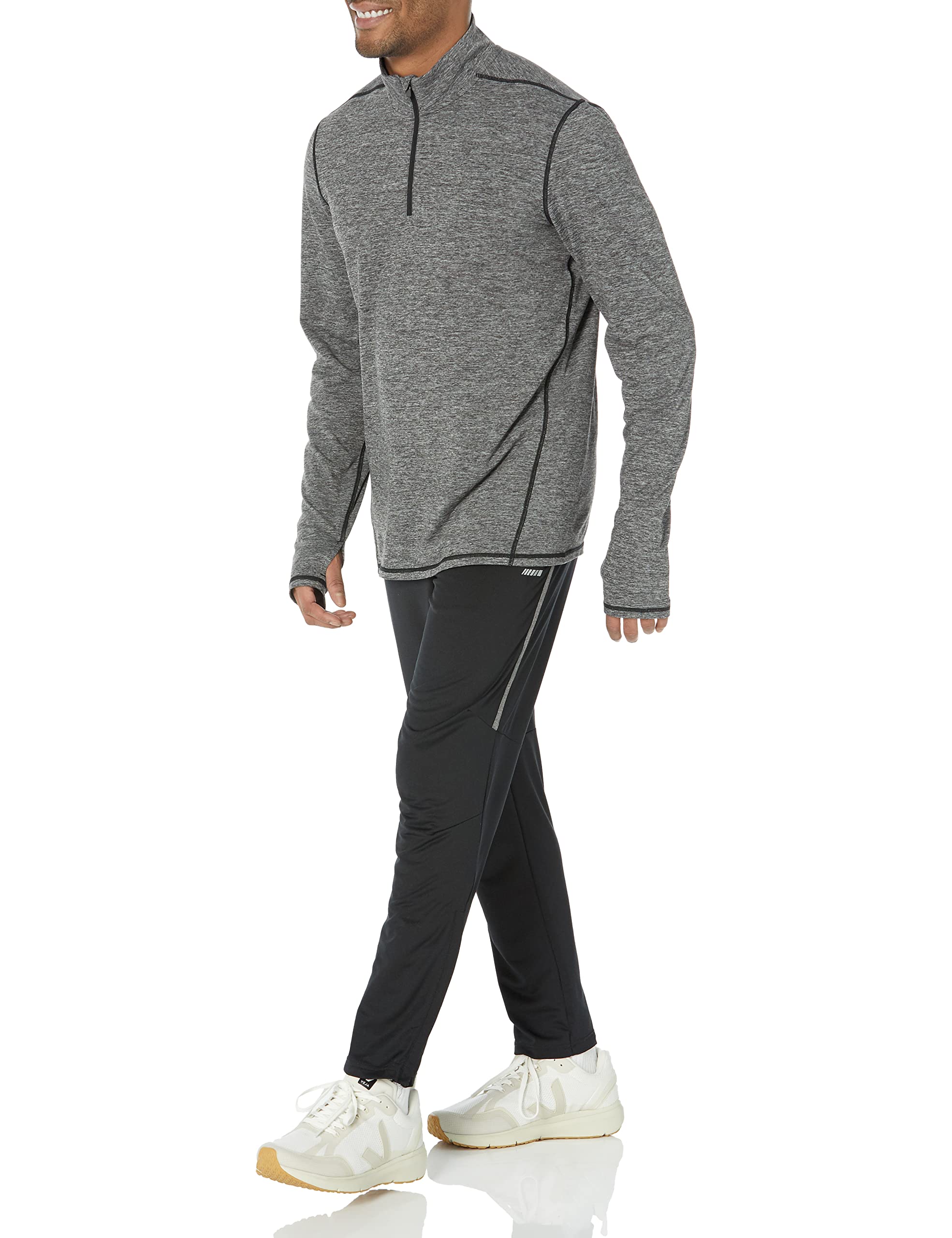 Amazon Essentials Men's Tech Stretch Quarter-Zip Shirt, Black Space Dye, Medium