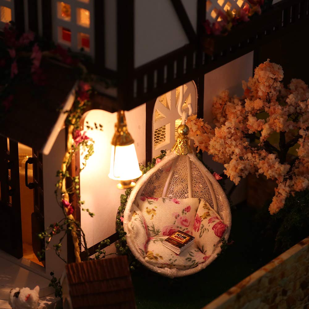 DIY Miniature Dollhouse Kit with Music Box Rylai 3D Puzzle Challenge for Adult Kids (Flower Town)