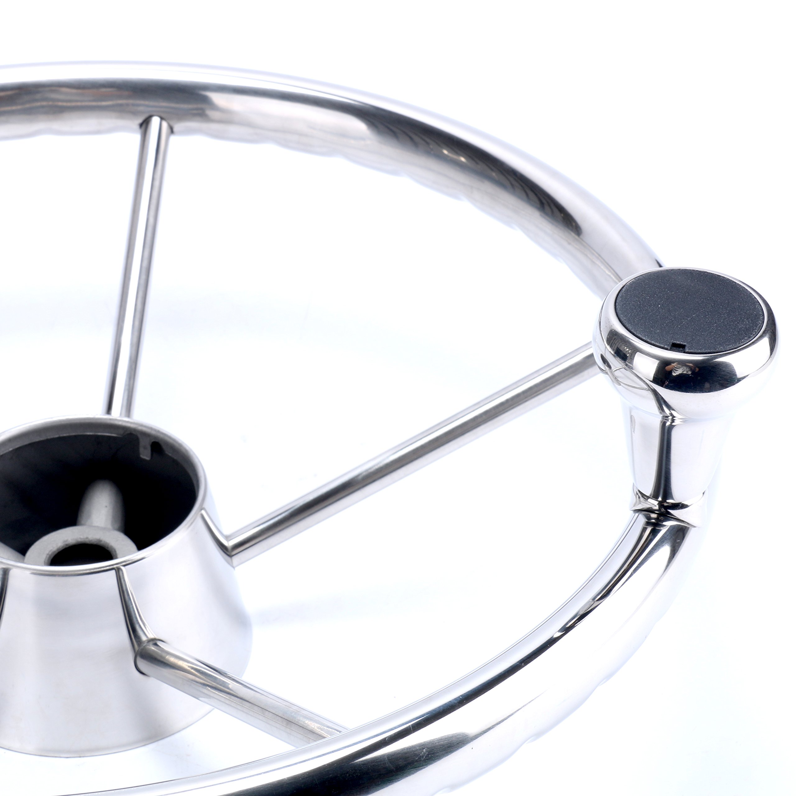 Amarine Made Destroyer Style Stainless Boat Steering Wheel, Marine Steering Wheel 5 Spoke 13-1/2 Inch, Stainless Steering Wheel with Big Size Knob