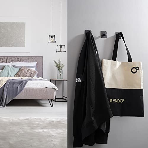 Eowihor Self Adhesive Hooks, Robe Hook, Black Towel Hook, Heavy Duty Wall Hook Waterproof Stainless Steel, Ideal for Bathroom and Bedroom 4-Packsā¦