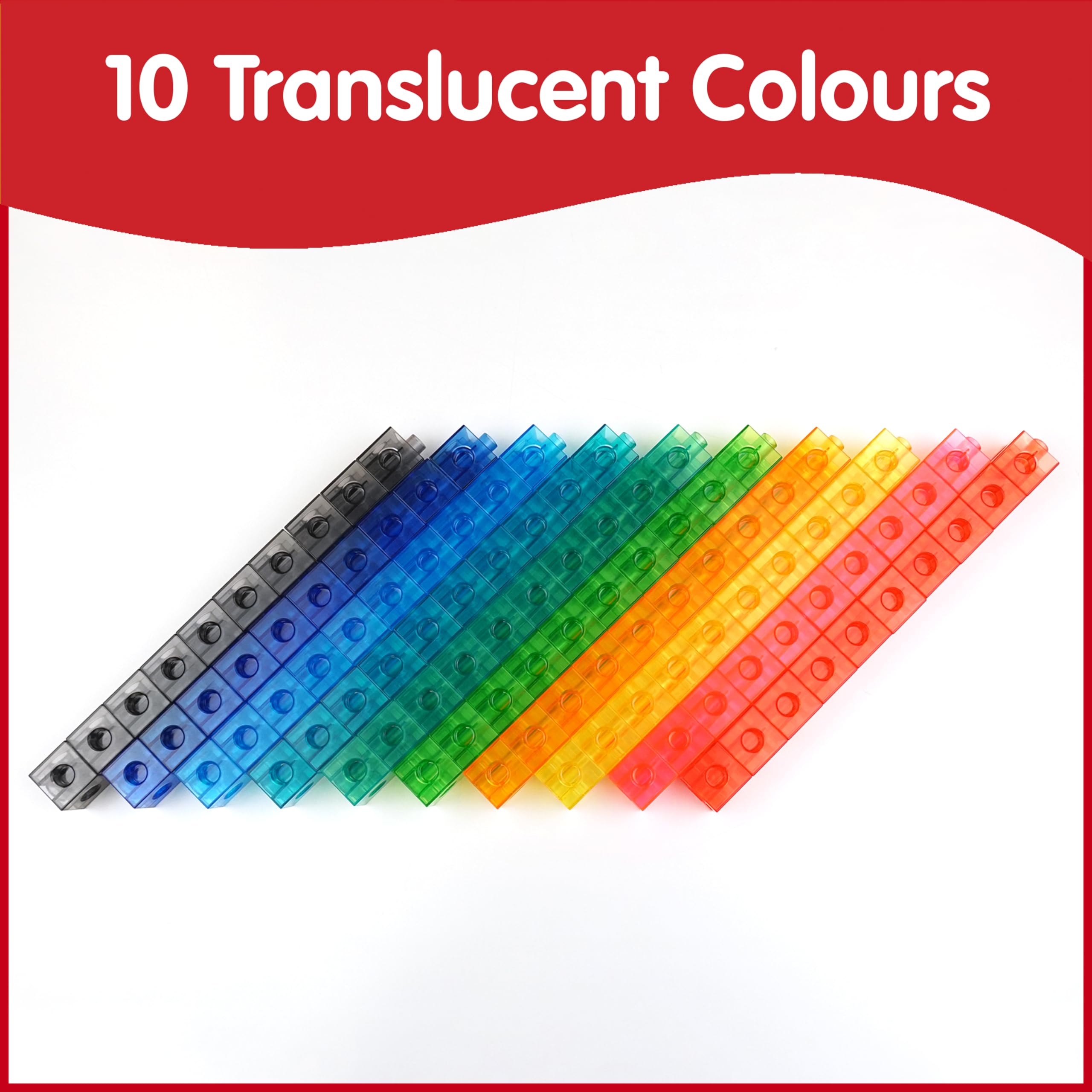 edxeducation Translucent Linking Cubes - Construction Toy for Early Math - Set of 100 - 0.8 Inch - Light Table Toy - Elementary + Preschool Learning