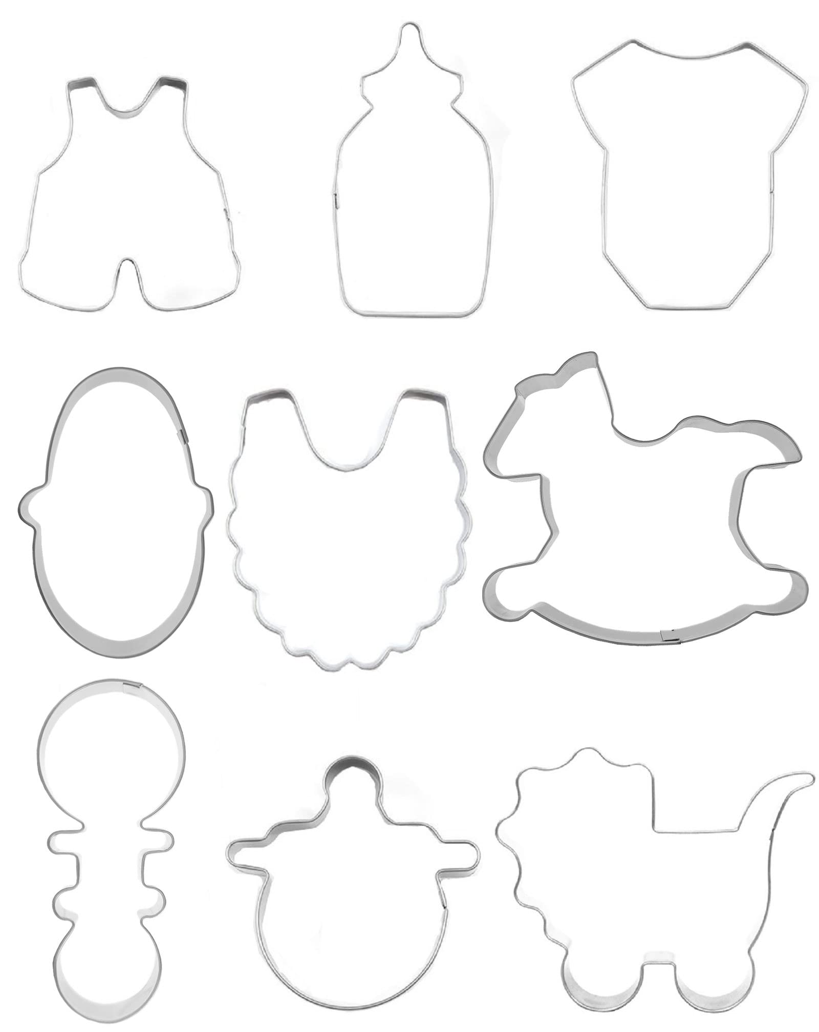 Baby Shower Series Cookie Cutters Set of 9 pcs, Stainless Steel Fondant Cutter Molds Baking DIY