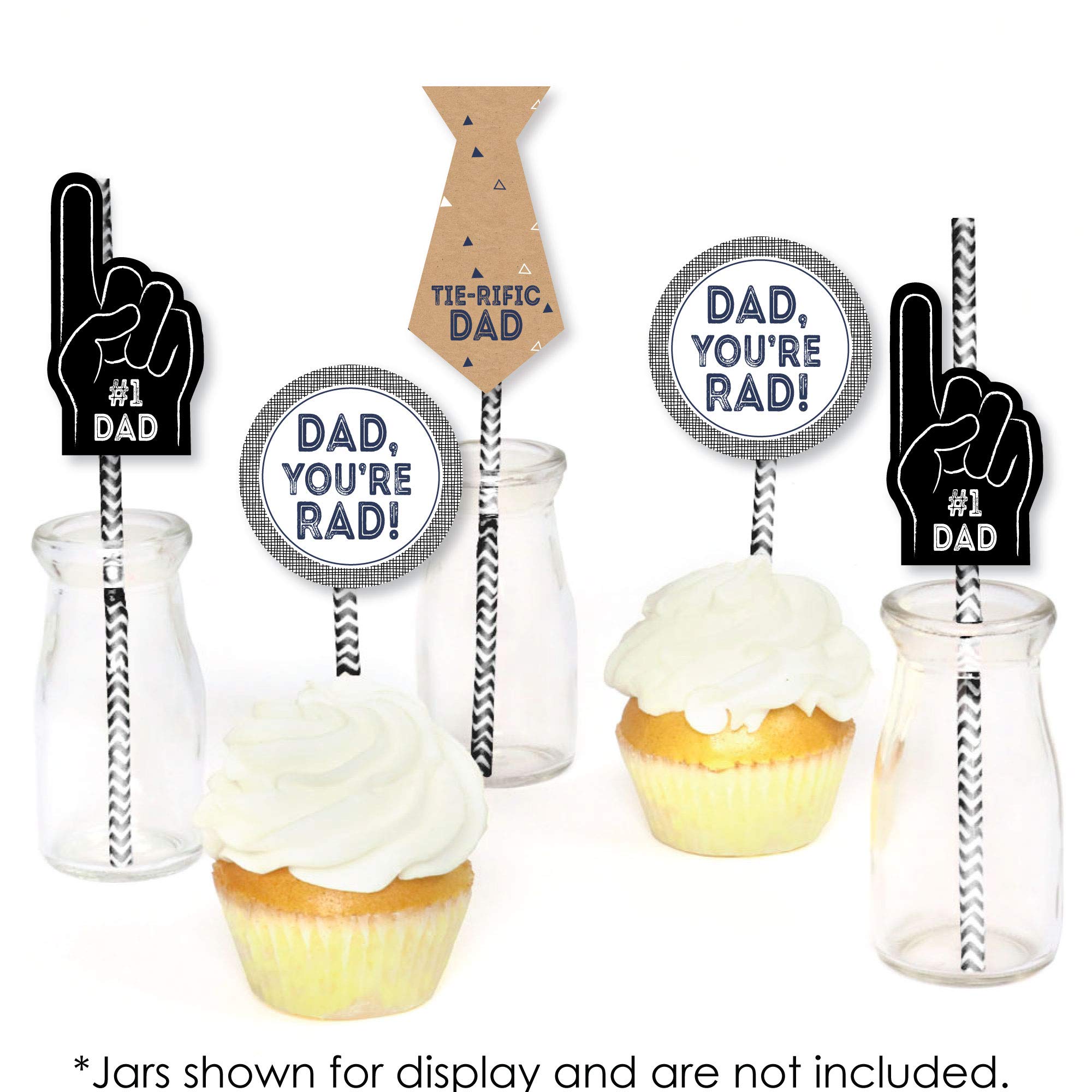 Big Dot of Happiness My Dad is Rad Paper Straw Decor - Father's Day Party Striped Decorative Straws - Set of 24