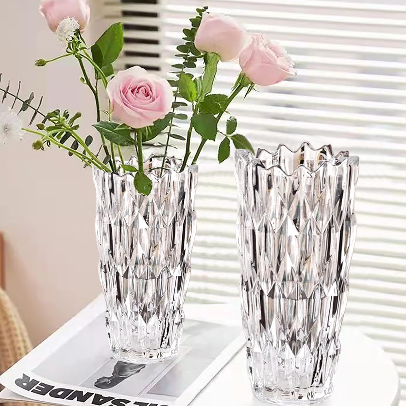 Amastesay Super Heavy Glass Vases for Flowers,Hand Blown Glass for Home,Kitchen,Clear Vases for Centerpieces(Can't be Knocked Over Easily)