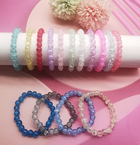 FINZOR 15Pcs Beaded Bracelets Handmade Stretch Glass Bracelet for Women Multicolor Snowflake Crack Crystal Beads Bracelet Elastic Round Bead Bracelets Jewelry Adjustable 8mm