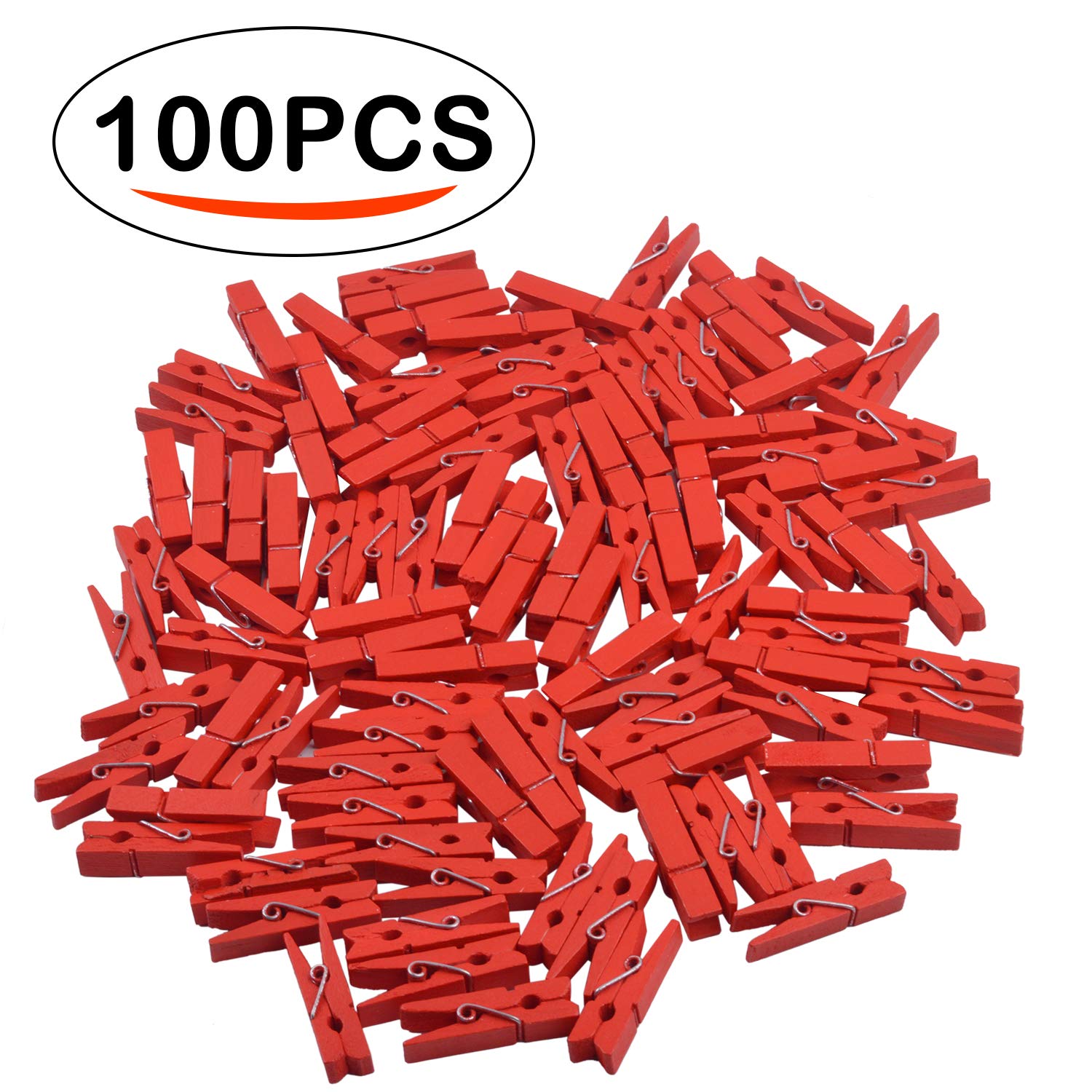 BronaGrand 100pcs Mini Red Wooden Utility Paper Clip, Clothespins Clip, Clothes Line Clips,Photo Clips