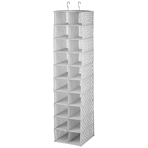 mDesign Soft Fabric Over Closet Rod Hanging Storage Organizer with 20 Shelves for Baby Room or Nursery - Tiered Hanging Organizers - Polka Dot Print - Gray/White