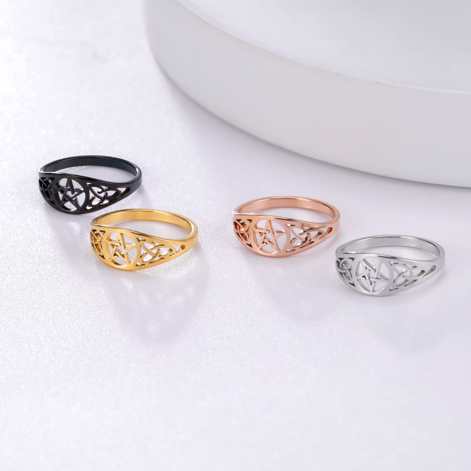 Amaxer Pentacle Pentagram Star Irish Celtic Triquetra Triangle Trinity Knot Finger Ring Stainless Steel Amulet Jewelry for Women (Silver, 7)