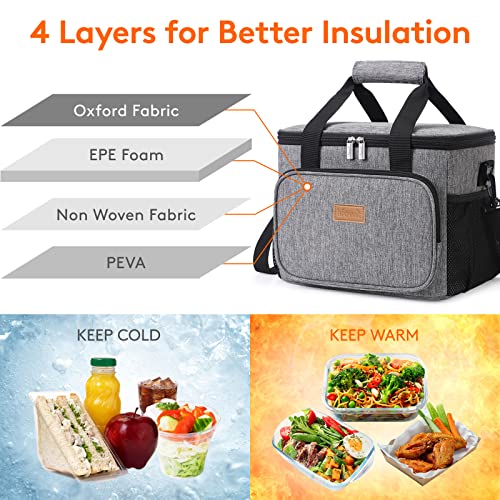 Lifewit Large Lunch Bag 24-Can (15L) Insulated Lunch Box Soft Cooler Cooling Tote for Adult Men Women, Grey