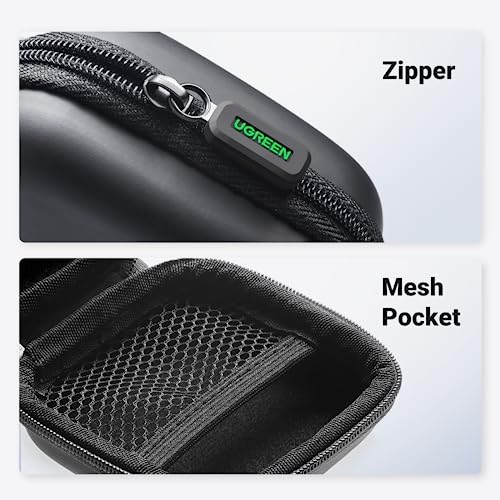 UGREEN Square Earbud Case, Waterproof Headphone Case, Hard EVA Shell Earbud Case Pouch, Earphone Case Accessory with Carabiner, for Earphone, Earbud, Earpieces, SD Memory Card, Camera Chips, Black