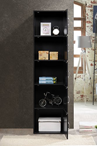 HODEDAH 5 Door Bookcase Cabinet, 5-Shelf, Black
