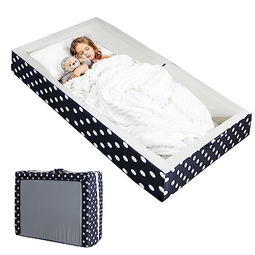 MOOITZ Toddler Bed, 3-in-1 Toddler Floor Bed: Portable, Foldable, and Travel-Friendly - Ideal Travel Bed for Toddlers and Kids, Navy Blue, 55x34 Inch