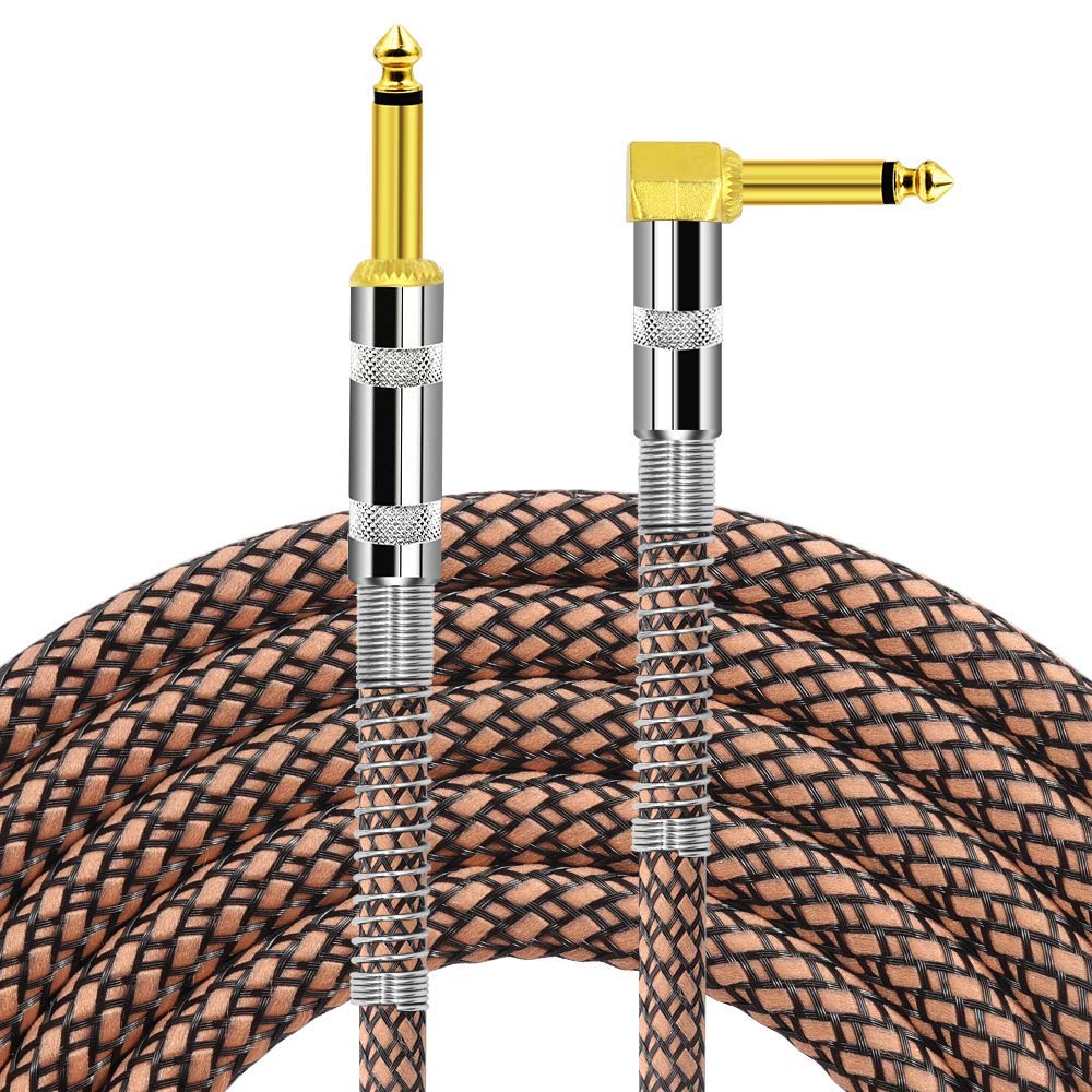 Disino Guitar Cable,1/4 Inch TS Right Angle to Straight Guitar Instrument Cord for Electric Guitar,Bass Guitar, Pro Audio - 6 Feet,Yellow