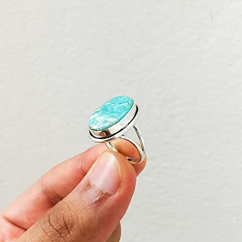 Amazonite Oval Shape Gemstones Gemstone Rings/Handmade Silver Ring/Proposal Stone Ring/Statement Rings/Birth Gemstone/Wedding Ring Size 5 us to 12 us -1348 (5.5)