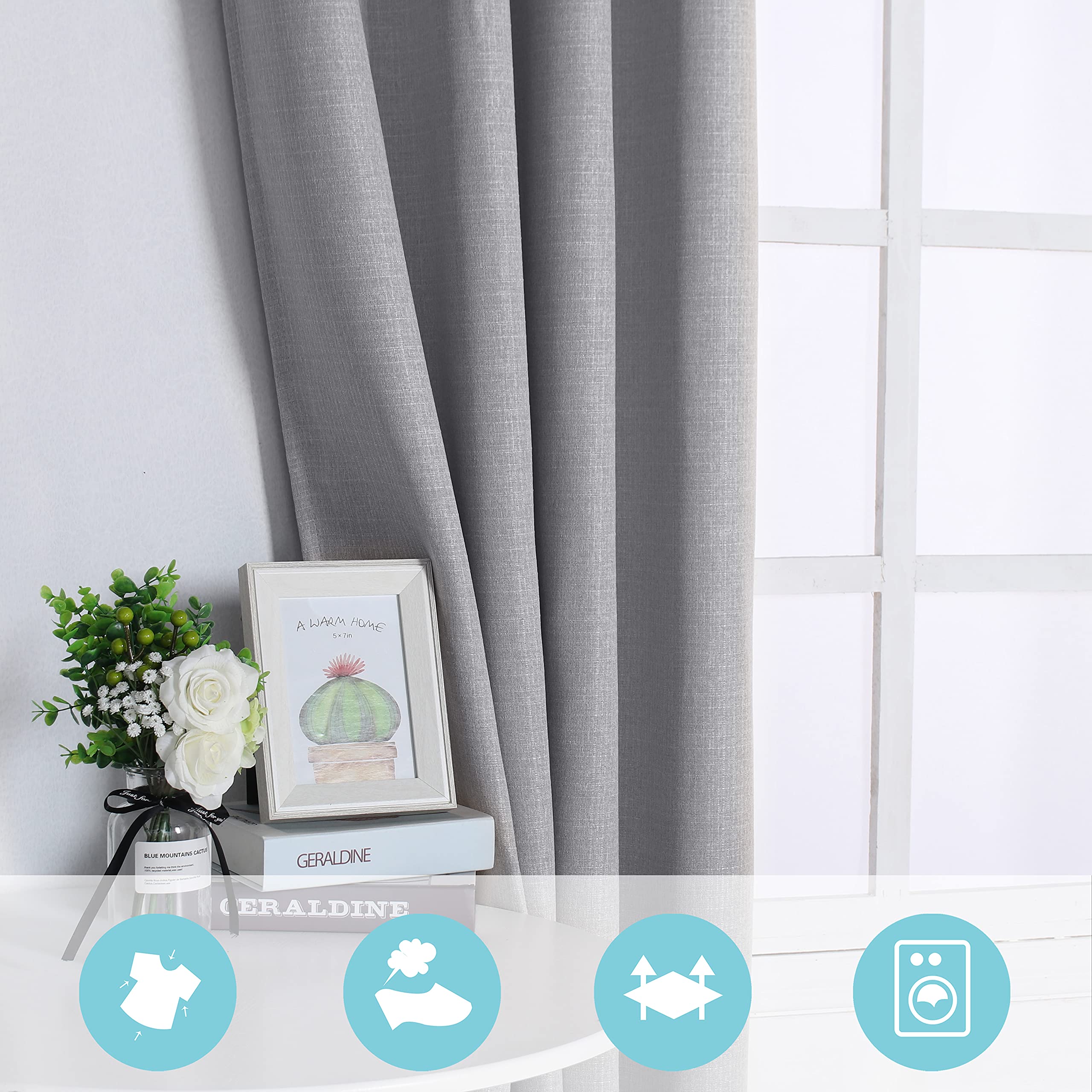 LUSHLEAF Blackout Curtains for Bedroom/Living Room/Kitchen Thermal Insulated Grommet Linen Look Room Darkening Curtain Primitive Window Draperies 2 Panels,52 x 84 inch Grey