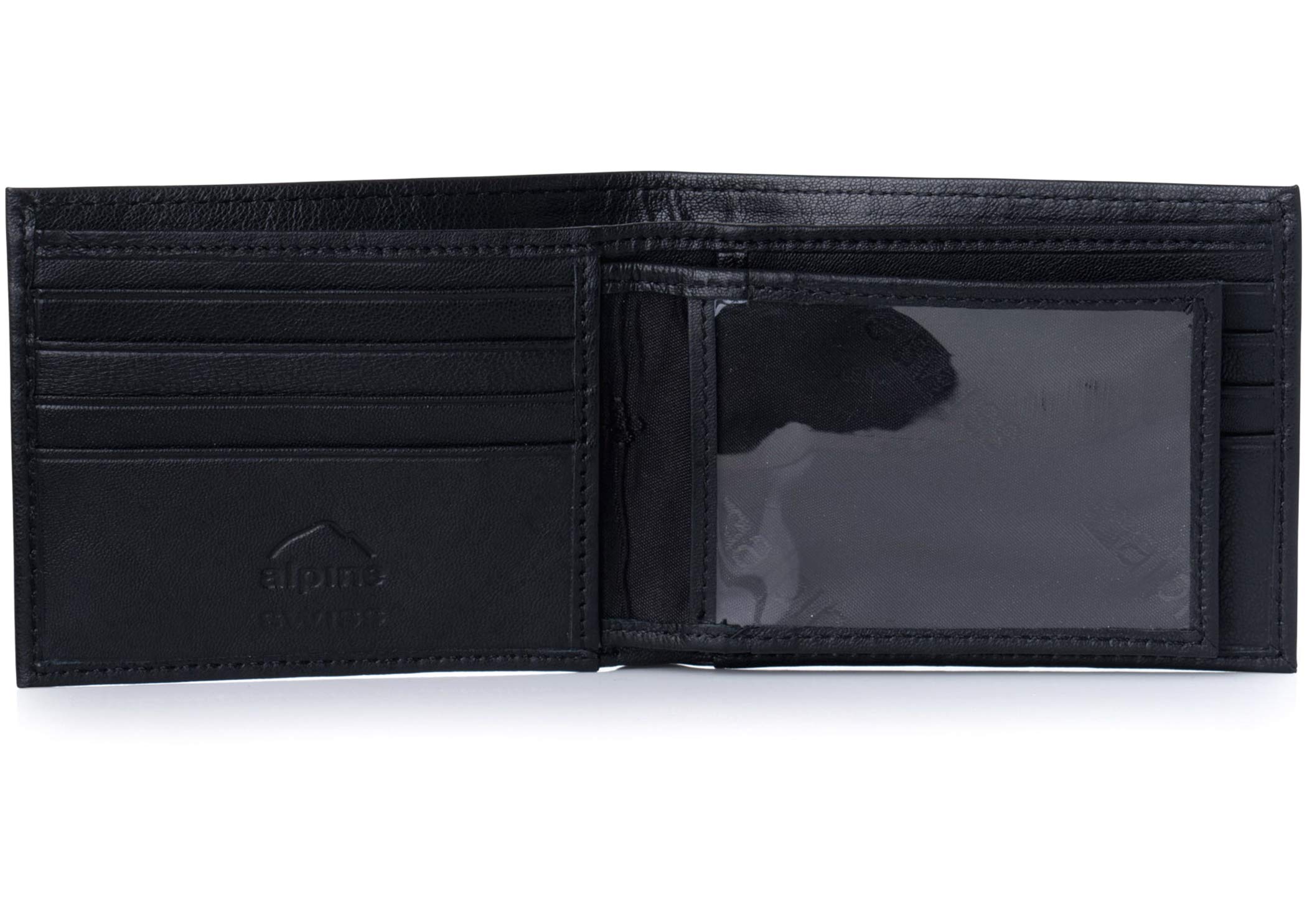 Alpine Swiss Mens RFID Blocking Leather High Capacity Bifold Wallet Black