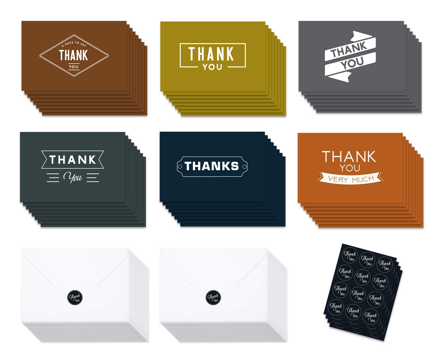 crbn Men Thank You Notes Bulk Retro 48 Thank You Cards Bulk w/Stickers & White Envelopes â Vintage & Retro â 4x6 Blank Note Cards â Perfect for Weddings, Bridal Showers, Graduation, and Baby Showers