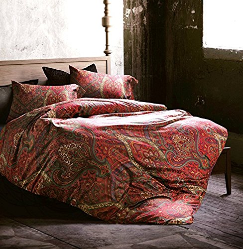 Eikei Boho Paisley Print Luxury Duvet Quilt Cover and Shams 3pc Bedding Set Bohemian Damask Medallion 350TC Egyptian Cotton Sateen (King)
