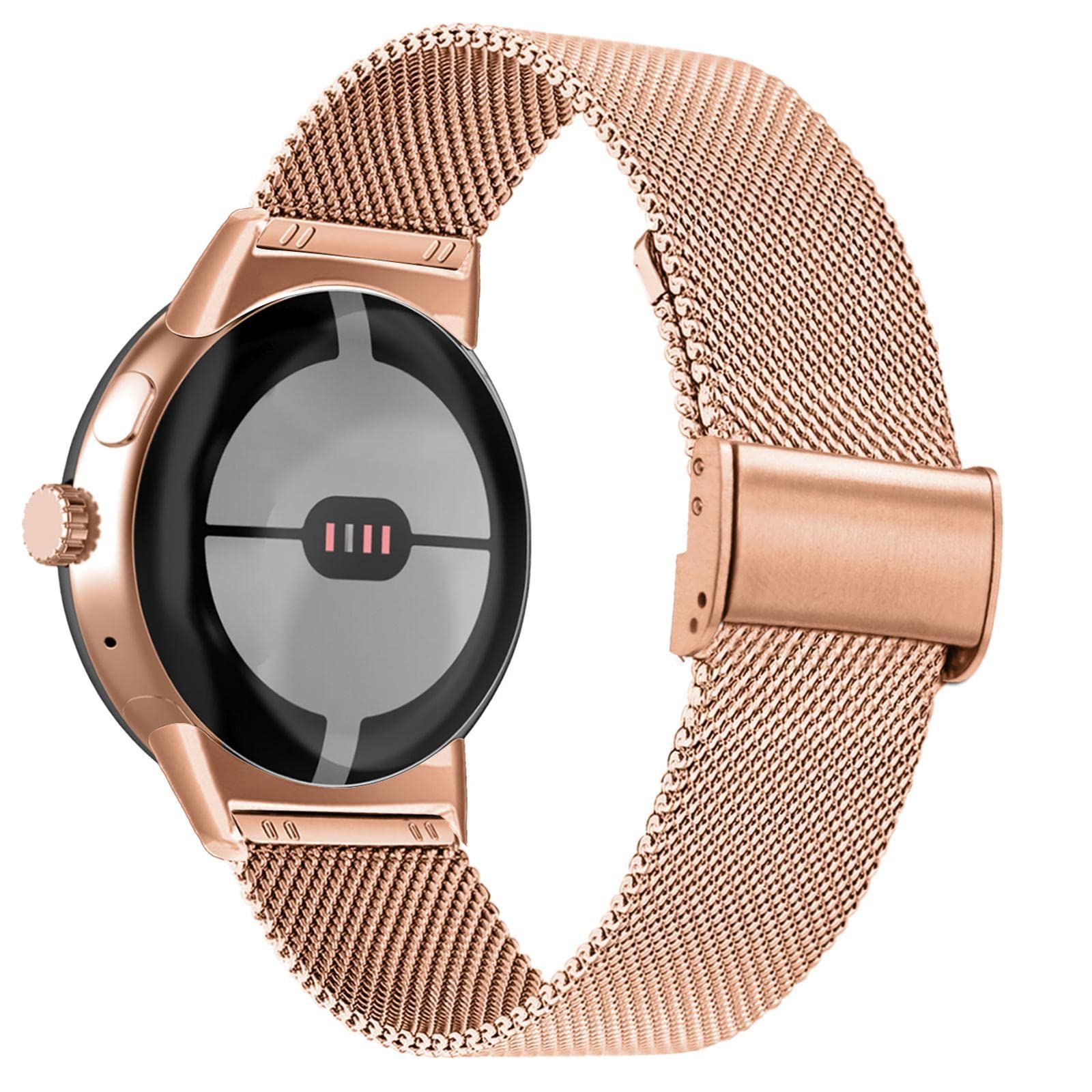Abanen Metal Mesh Replacement Bands for Pixel Watch, Stainless Steel Wristband Strap with Not Need Tool Adjustable Clasp (Rose Gold)