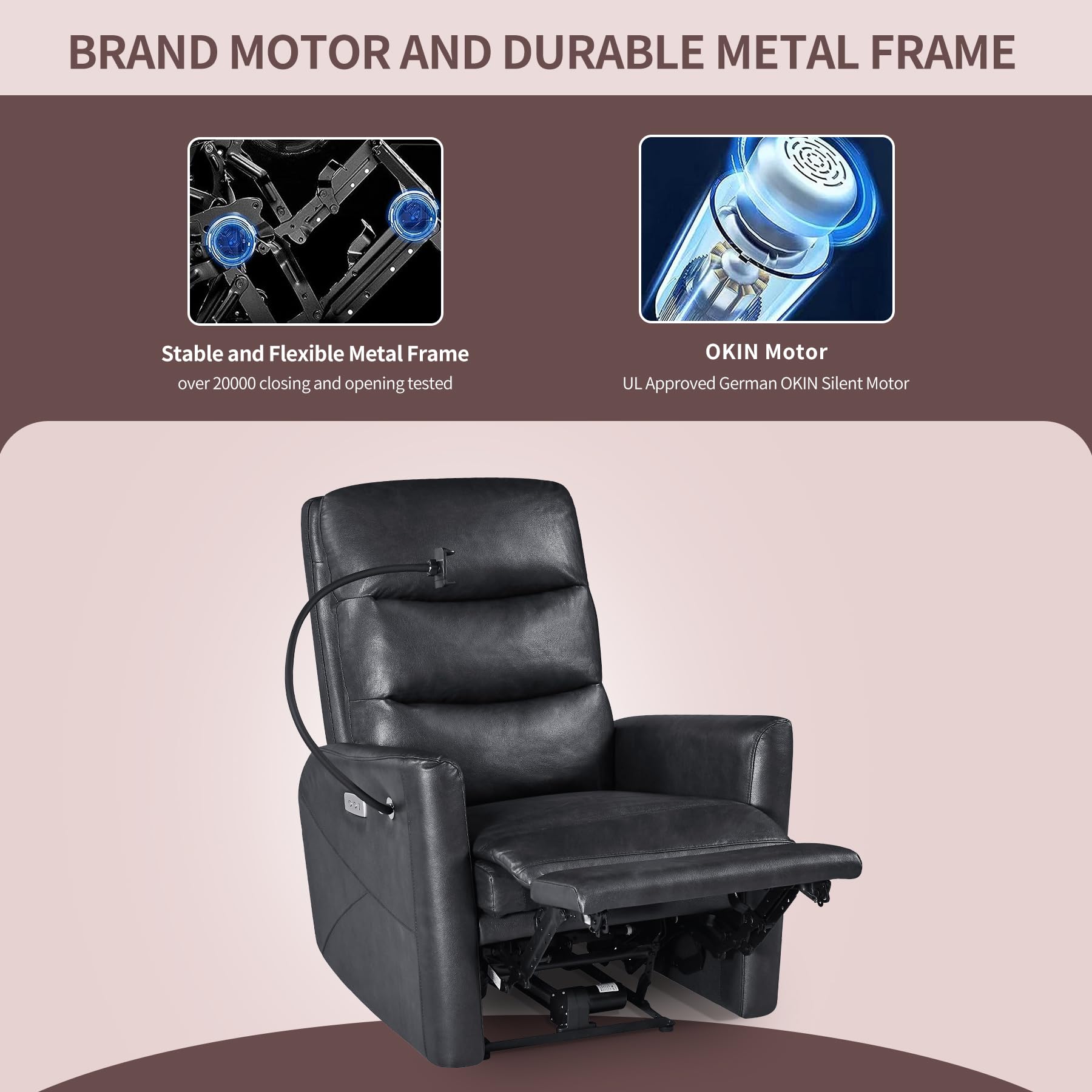 Plococo Zero Gravity Recliner Chair ZGRC001 - Power & Electric Living Room Chair with USB Port, Phone Holder, Breathable Leather - Compact & Small,Gray