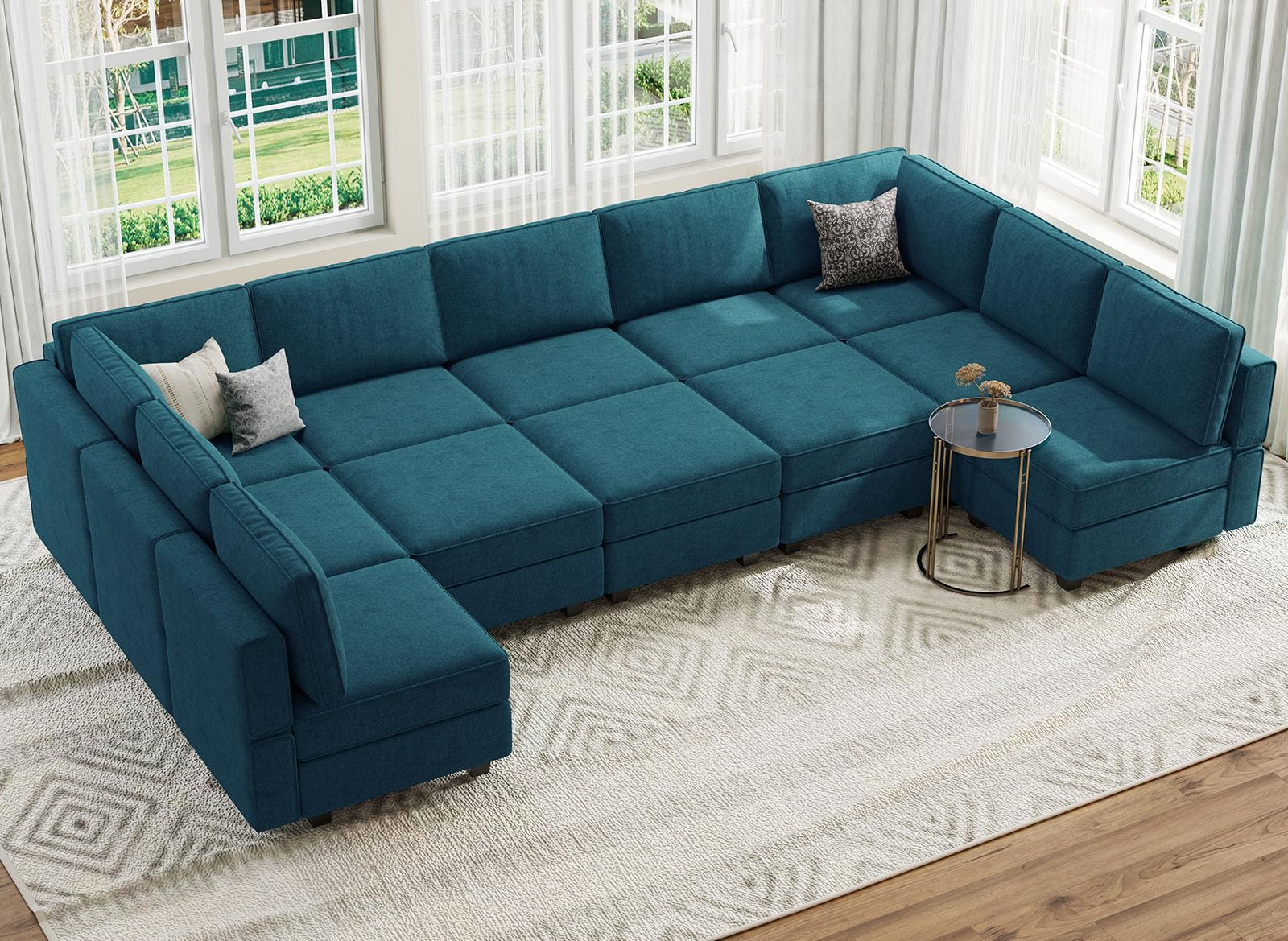 Belffin Modular Sleeper Sofa Sectional Couch Oversized U Shaped Sofa with Storage Convertible Sofa Set Large Sectional Sofa Peacock Blue