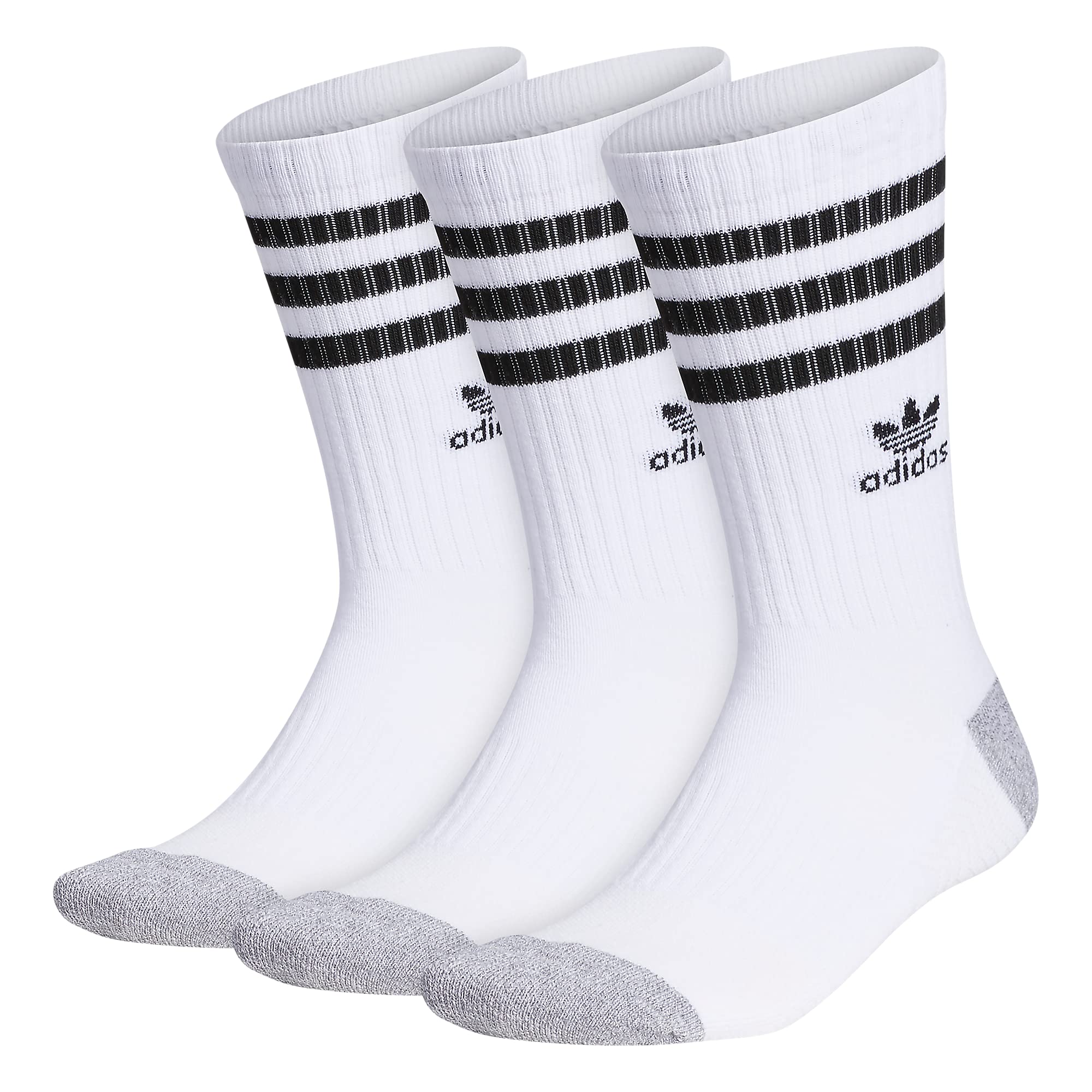 adidas Originals womens Roller (3-pair) Crew Sock, White/Black, Medium US